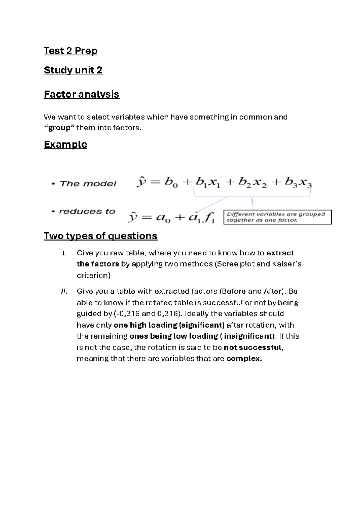 Test 2 prep - test 2 prep - Test 2 Prep Study unit 2 Factor analysis We ...