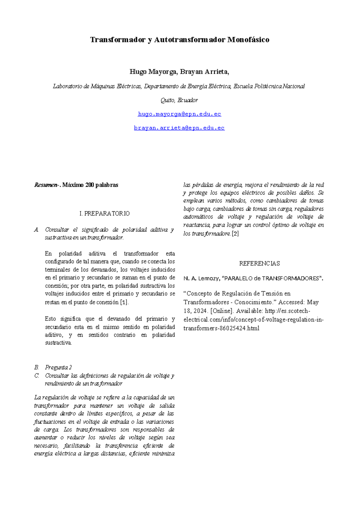 Preparatorio 02 - Bueno - Transformador y Autotransformador Monofásico ...