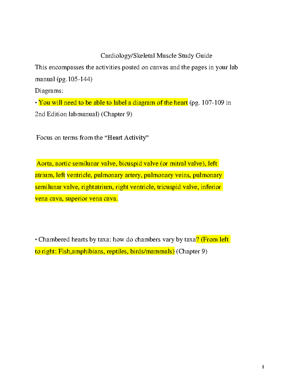 Cardiology Skeletal Muscle Study Guide - Cardiology/Skeletal Muscle ...