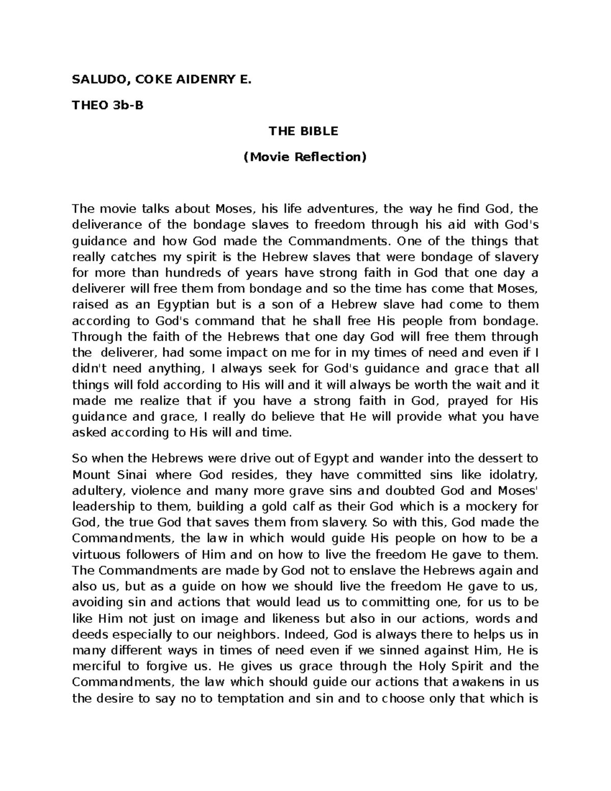 Theo Bible - Lecture notes 2 - SALUDO, COKE AIDENRY E. THEO 3b-B THE ...