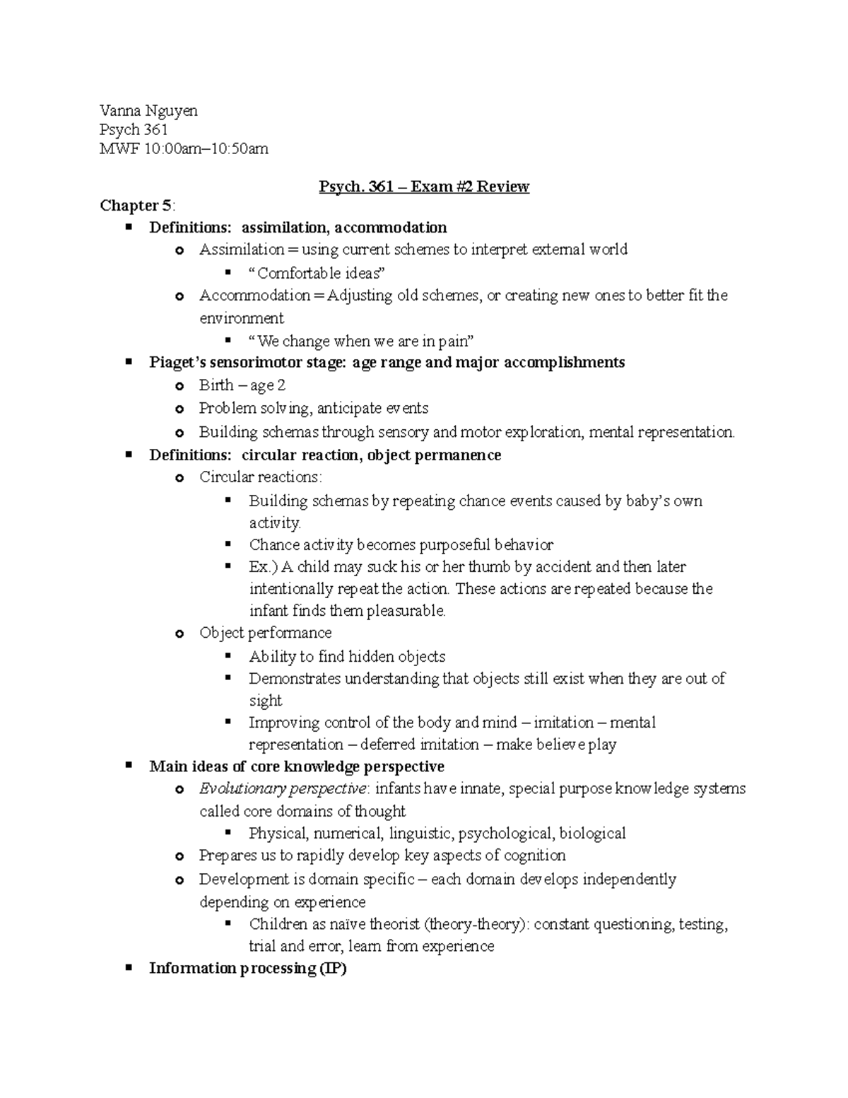 Developmental Psychology - EXAM 2 Study Guide - Vanna Nguyen Psych 361 ...