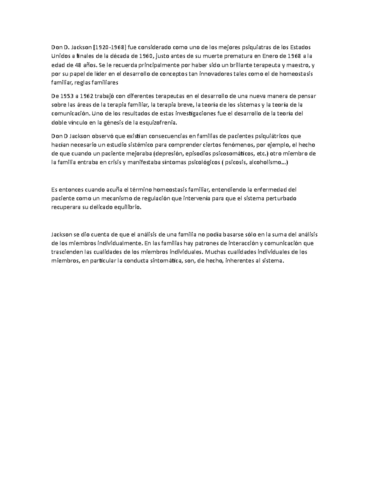 Don D jackson - psicología - Don D. Jackson [1920-1968] fue considerado ...