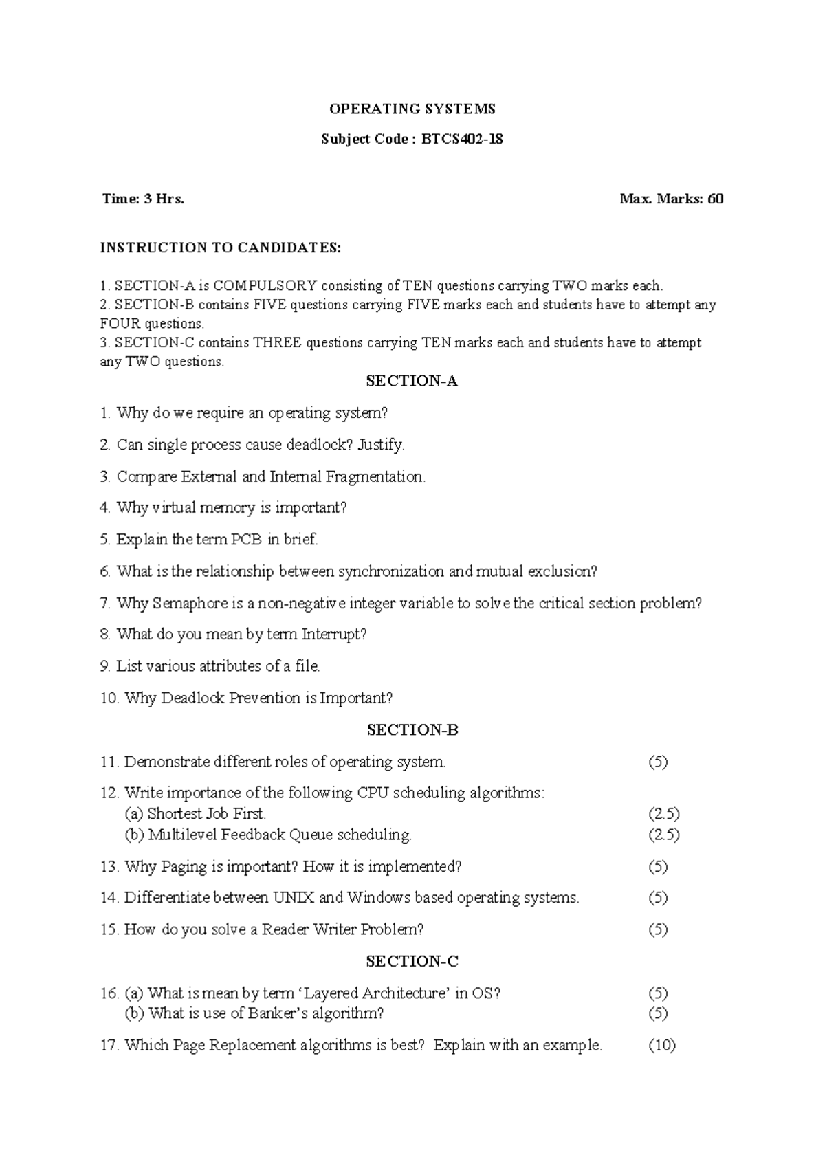 B Tech -CSE-Batch-2018-Sem-4 - OPERATING SYSTEMS Subject Code : BTCS402 ...