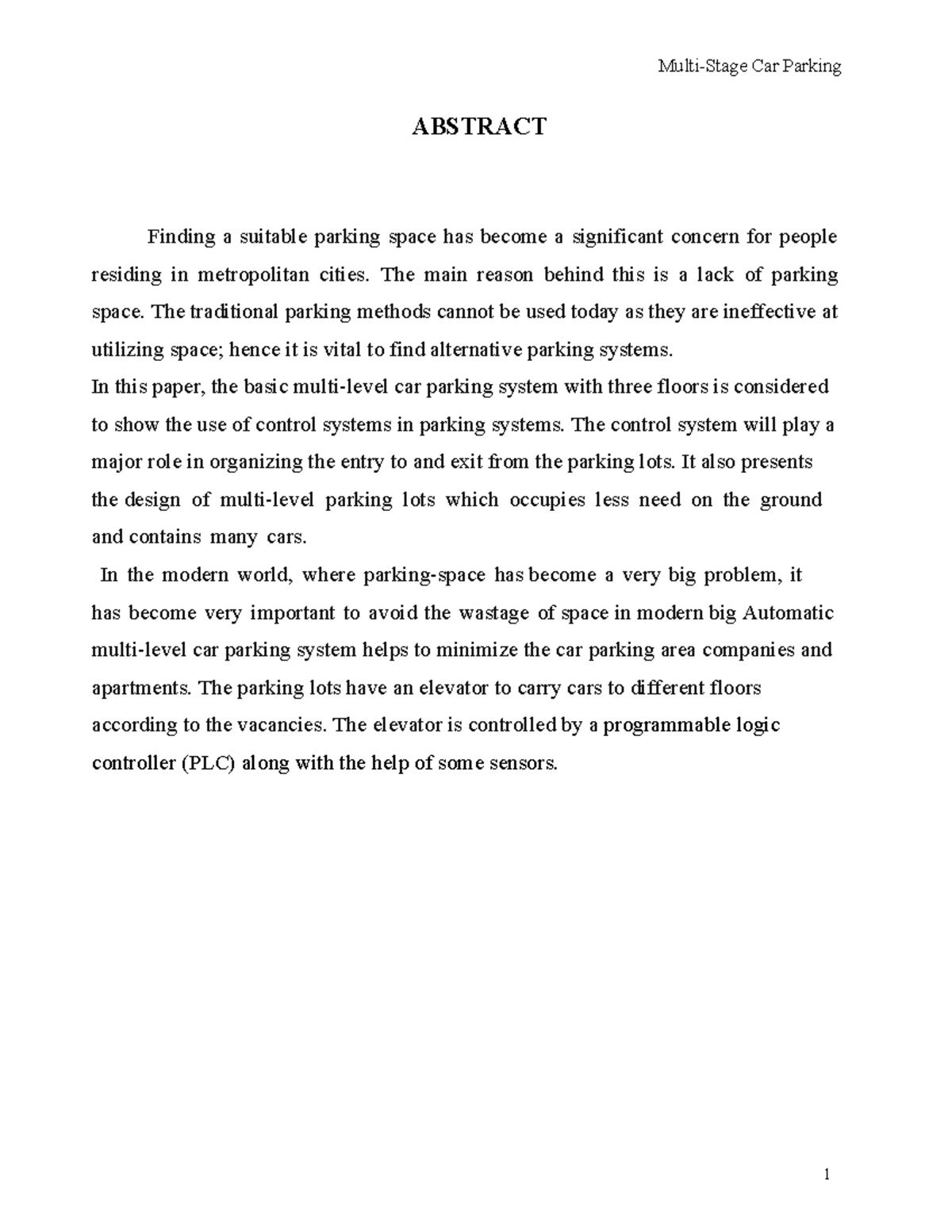 Multi- Stage CAR Parking Final DONE 1 - ABSTRACT Finding a suitable ...