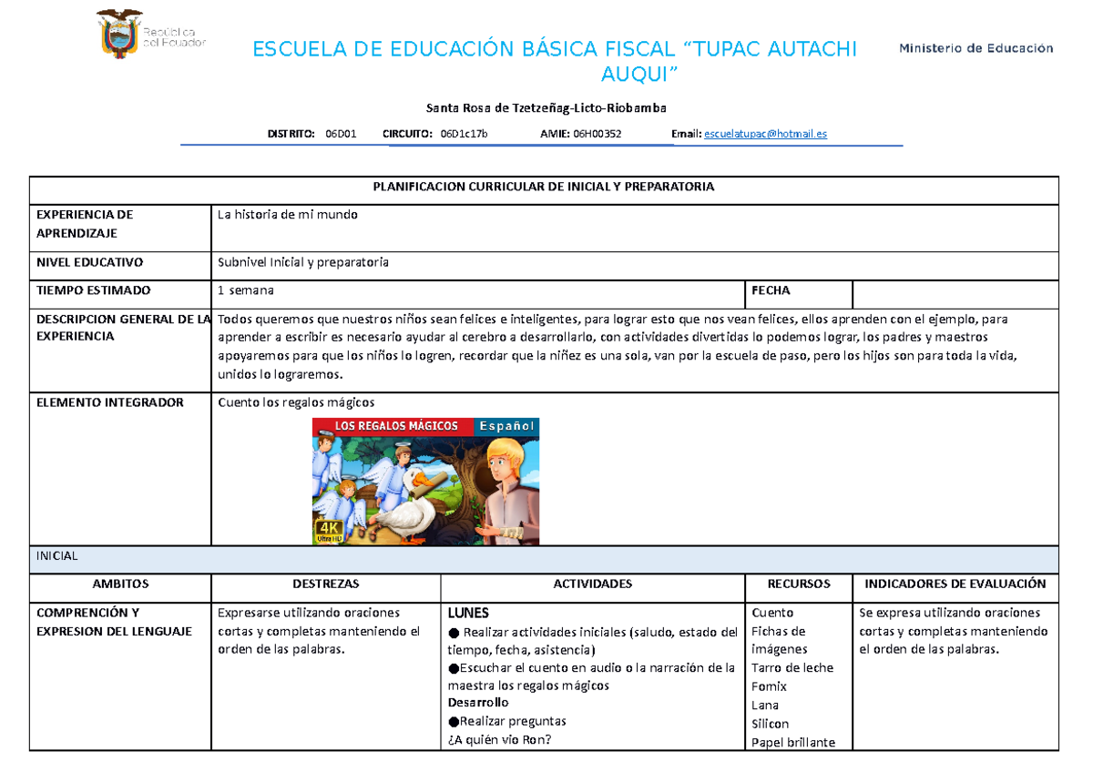 La historia de mi mundo - ESCUELA DE EDUCACIÓN BÁSICA FISCAL “TUPAC ...