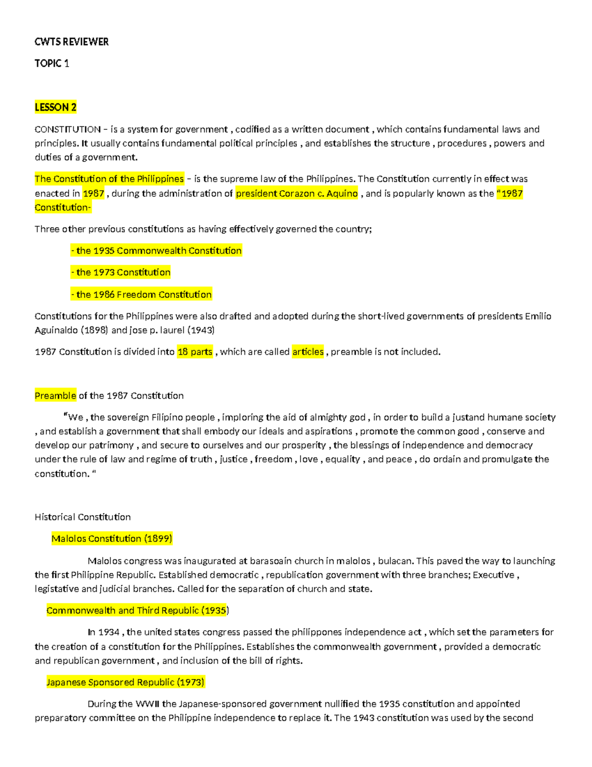 CWTS Reviewer Topic 1 - review - CWTS REVIEWER TOPIC 1 LESSON 2 ...