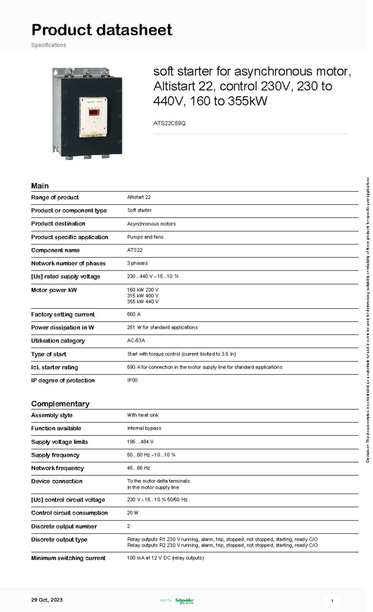 Altistart 22 ATS22C59Q - ####### Specifications soft starter for ...