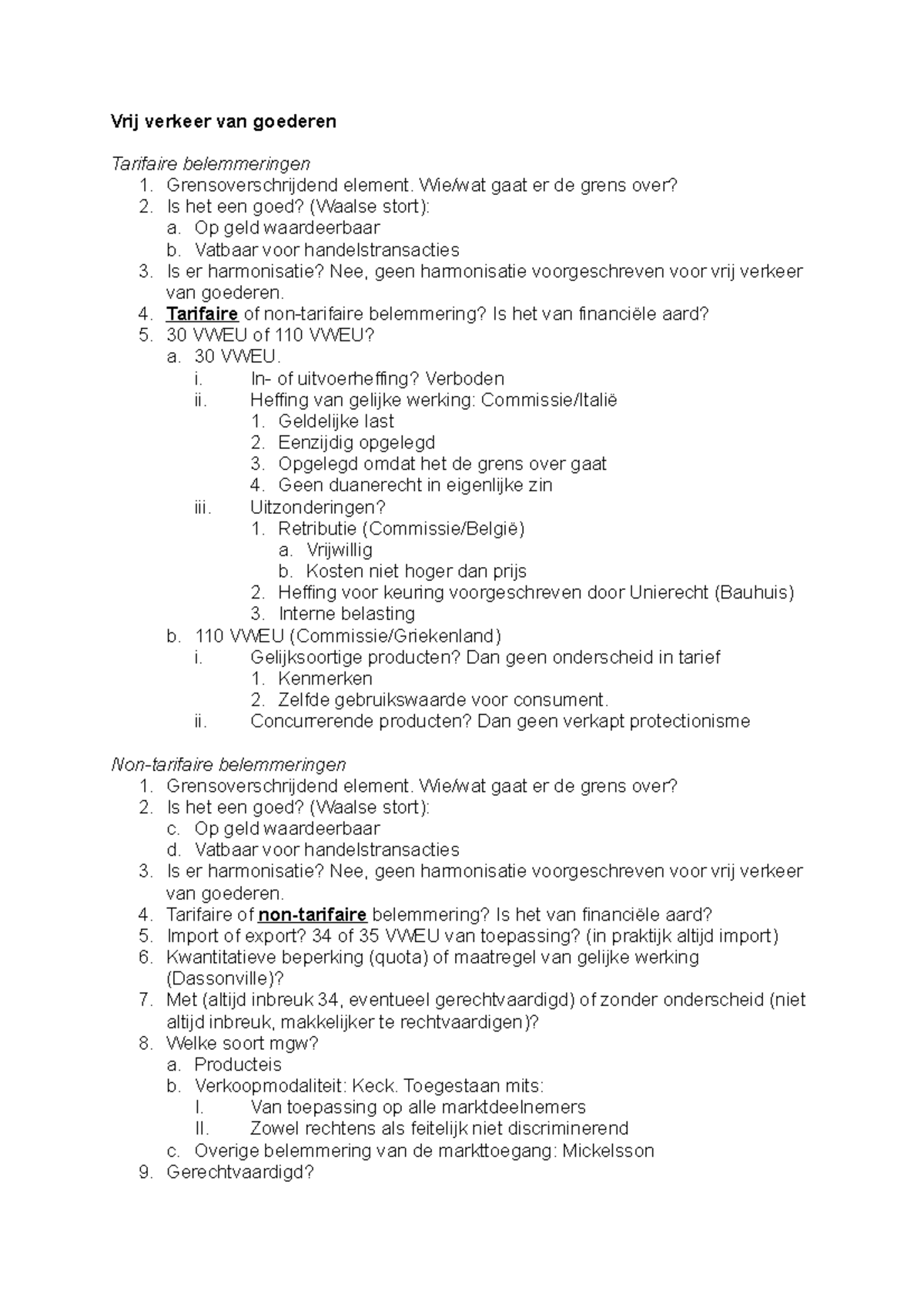 Schema's Europees Recht - Vrij verkeer van goederen Tarifaire ...