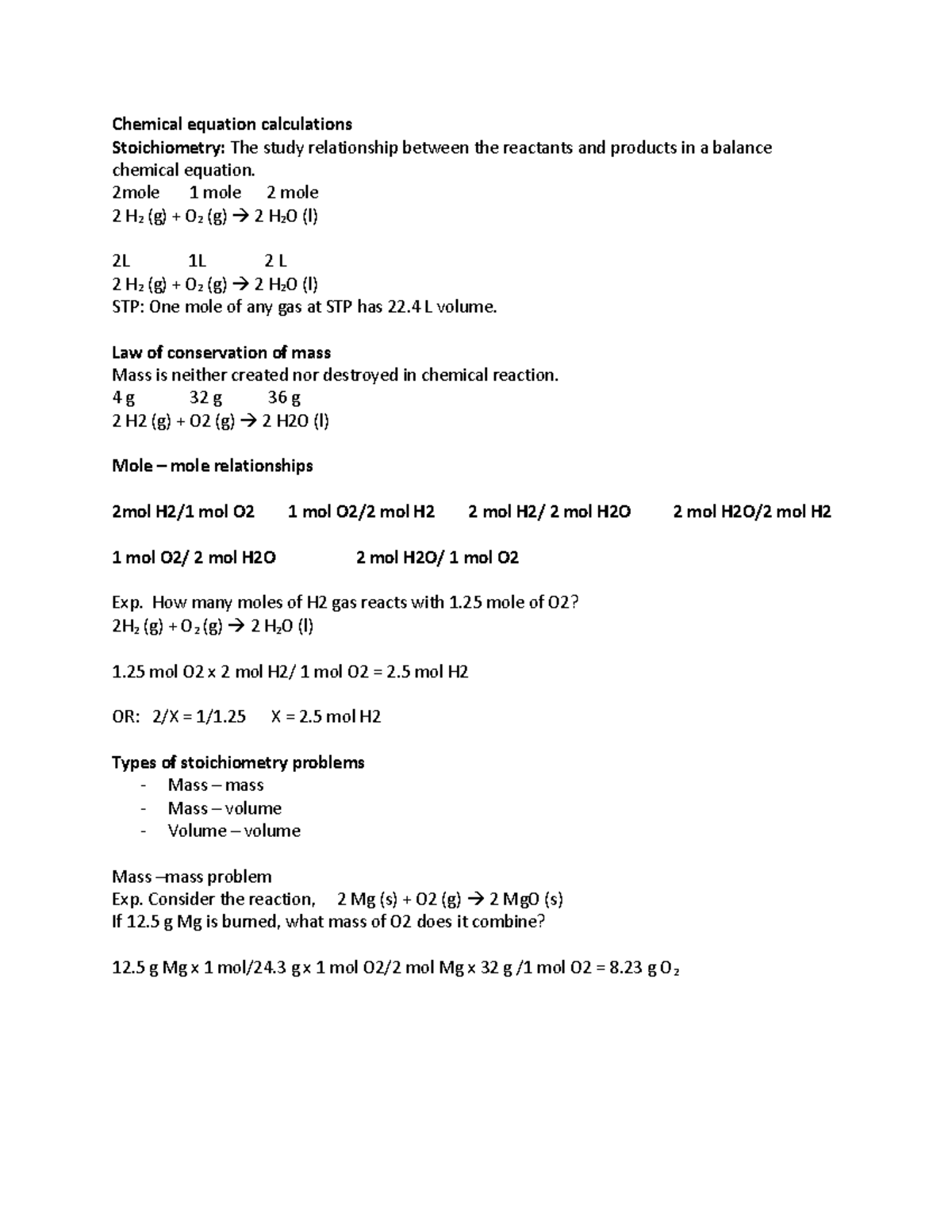 Lecture note- chapter 9- chem - Chemical equation calculations ...