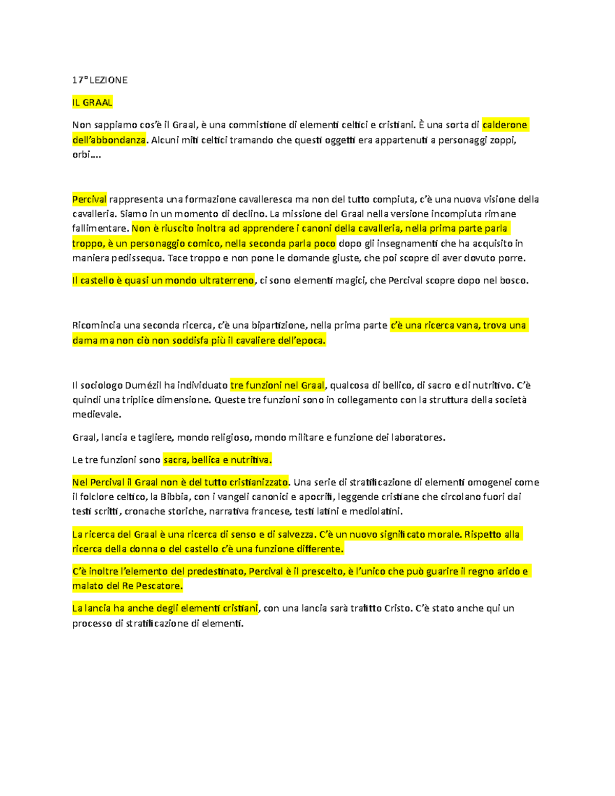 Lezione 17 v - storia del Graal, filologia romanza - 17° LEZIONE IL ...