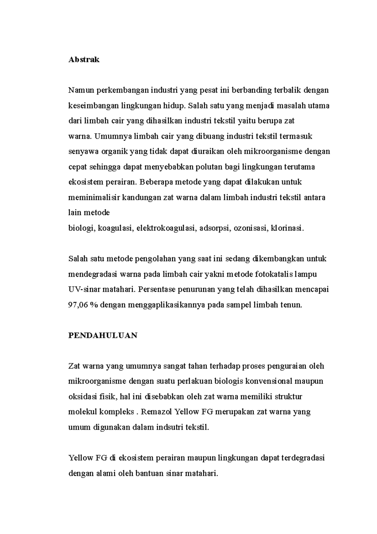 Degradasi remazol yellow FG dengan katalis oksida besi karbon aktif ...