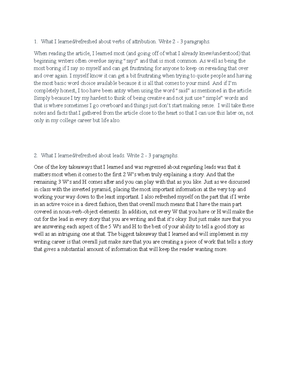 Verbs of Attribution and Leads - Studocu