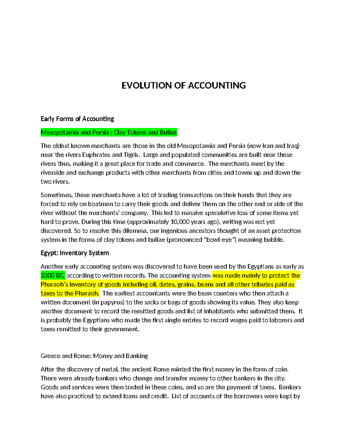 Evolution OF Accountancy - EVOLUTION OF ACCOUNTING Early Forms of ...
