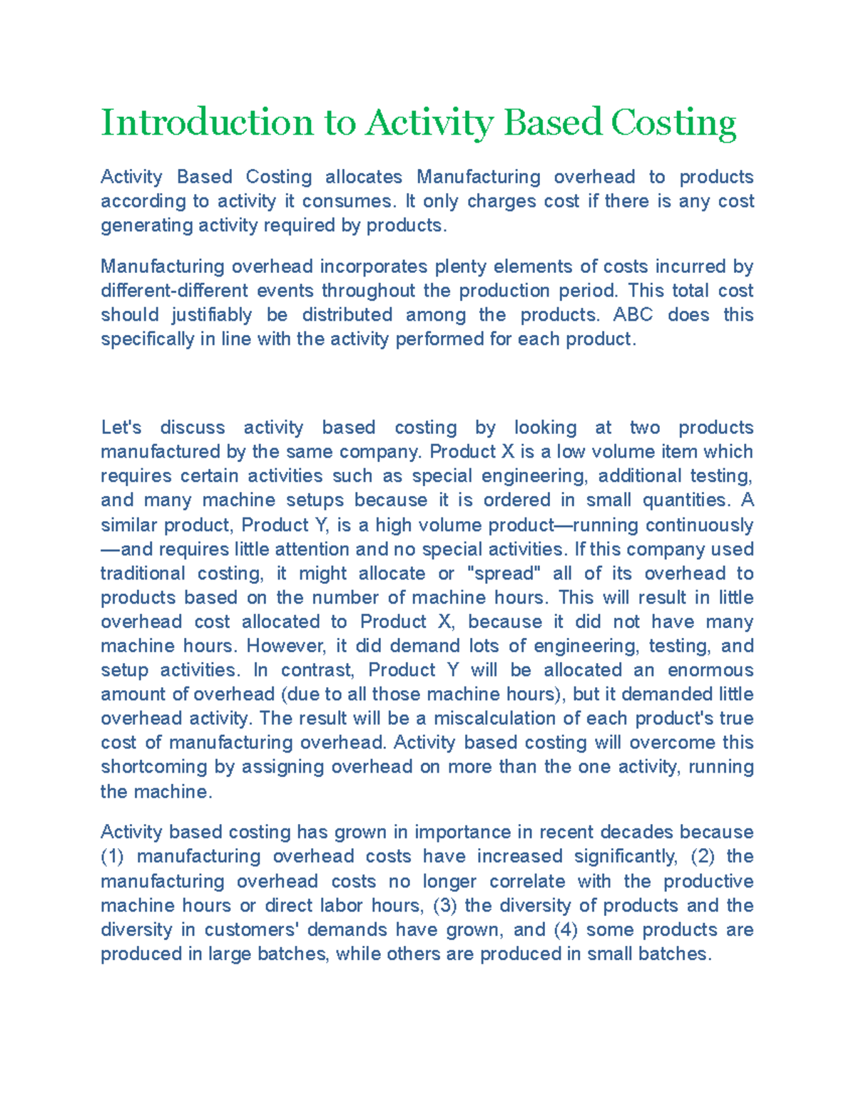Introduction to Activity Based Costing - Introduction to Activity Based ...