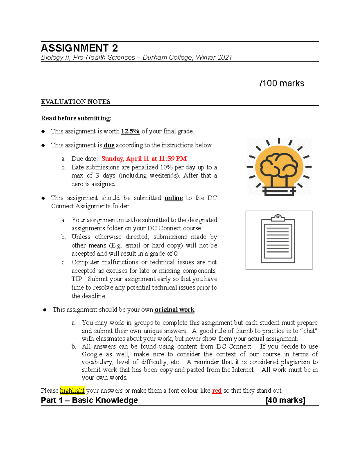 Cparke Bio Assignment 2 - ASSIGNMENT 2 Biology II, Pre-Health Sciences ...