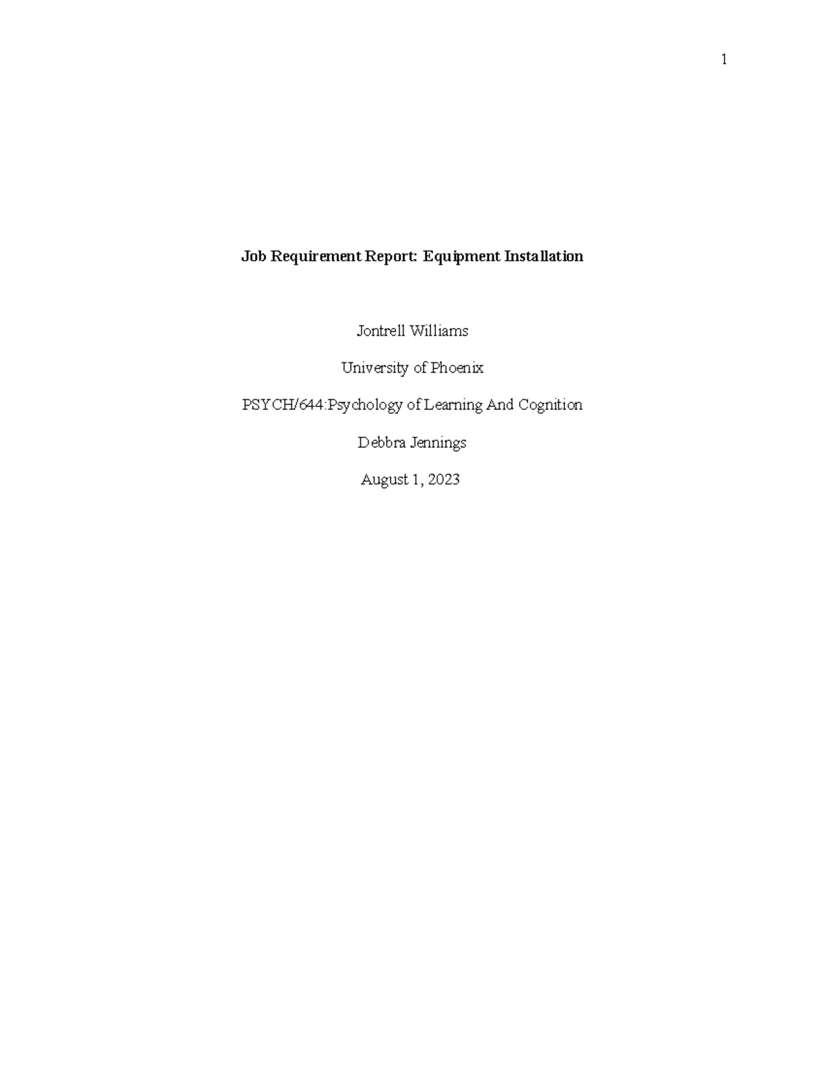 Week 6 Summative Assessment - Job Requirement Report: Equipment ...