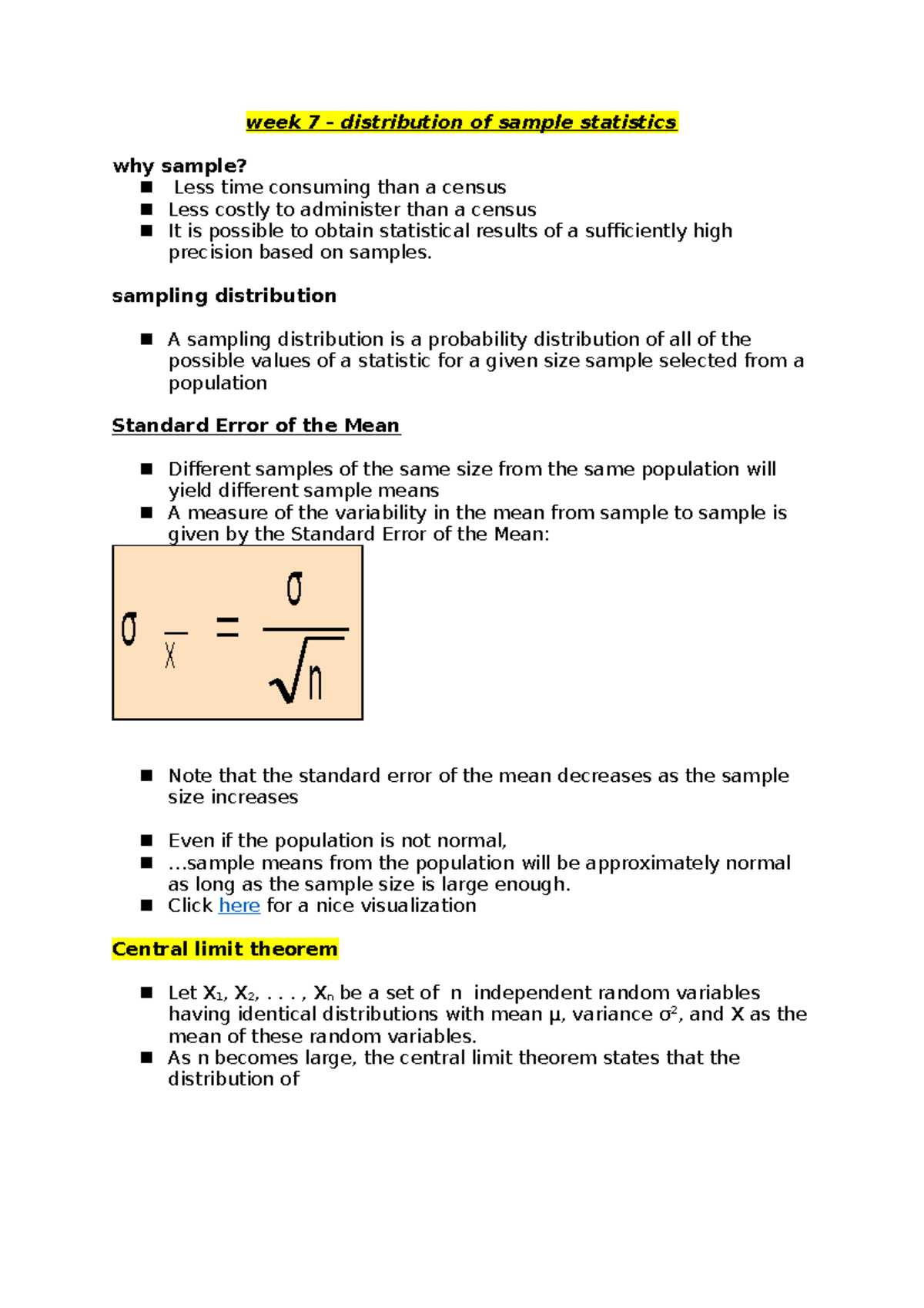 Distribution of sample statistics - sampling distribution n A sampling ...