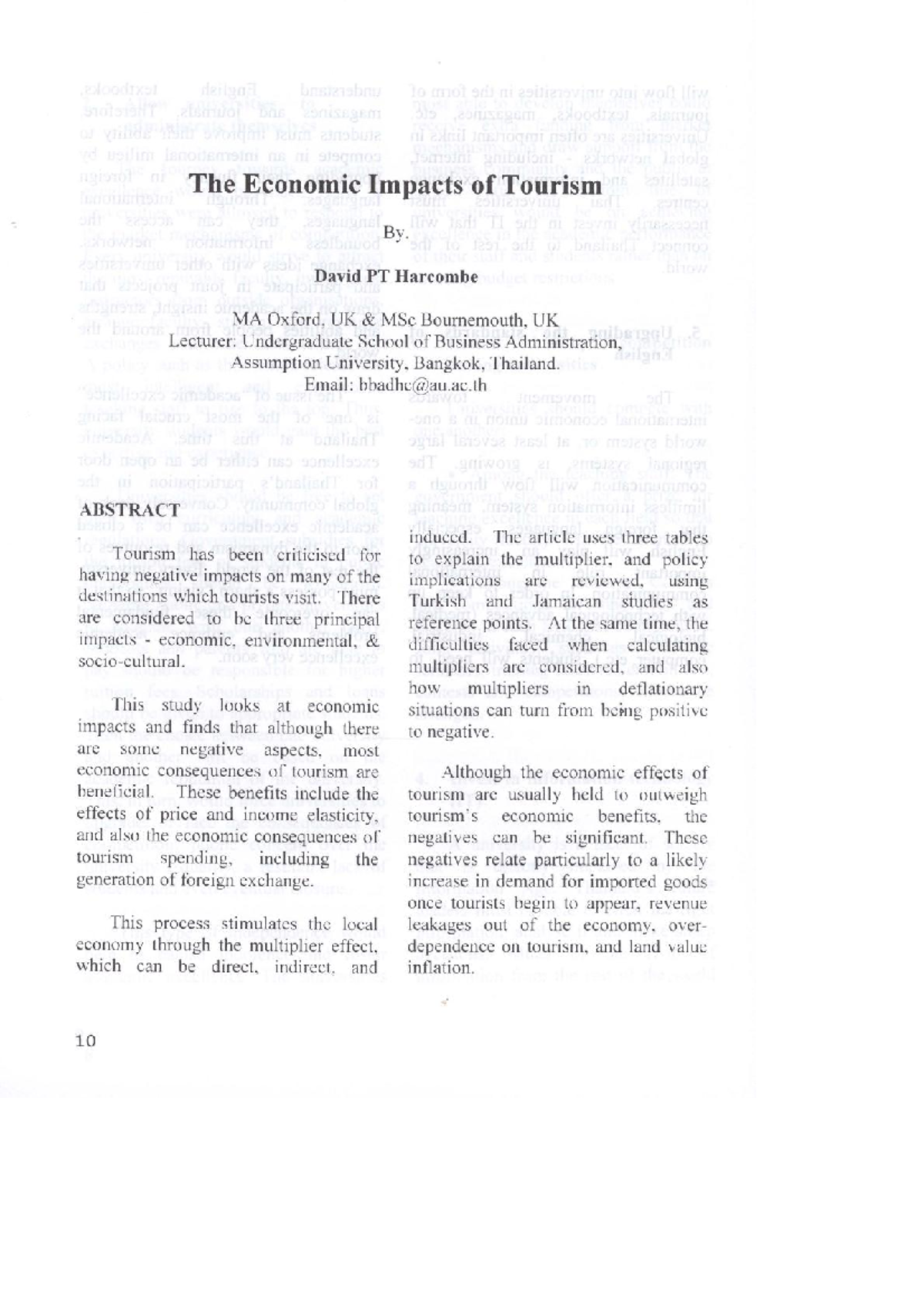 Economic Impacts of Tourism - Project management - Studocu