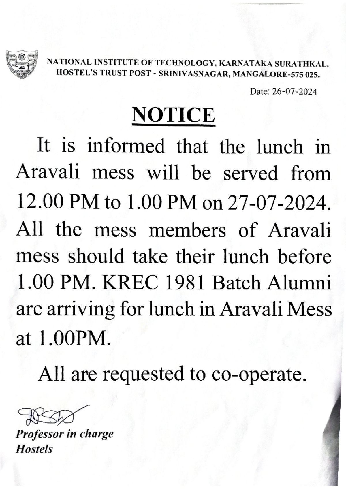 Lunch time II block mess - NATIONAL INSTITUTE OF TECHNOLOGY, KARNATAKA ...