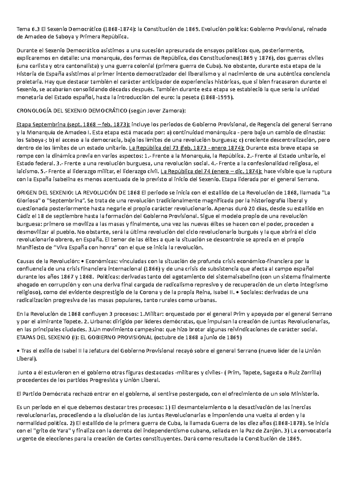 Tema 6.3 Historia de España - Tema 6 El Sexenio Democrático (1868-1874): la Constitución de 1869 ...
