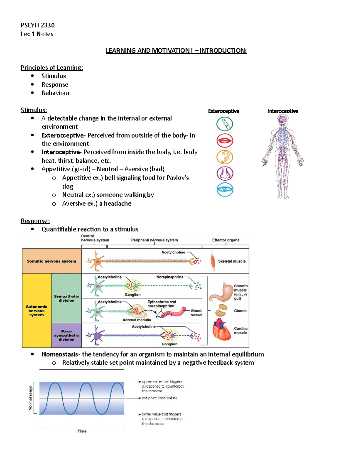 Psych 2330 Lec 1 Notes - PSCYH 2330 Lec 1 Notes LEARNING AND MOTIVATION ...