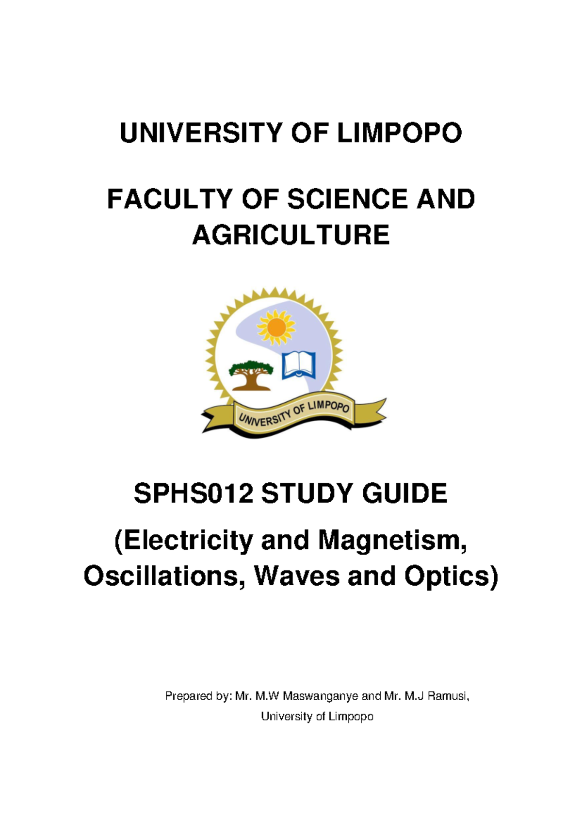 SPHS012 Study Guide NT 2024 - UNIVERSITY OF LIMPOPO FACULTY OF SCIENCE ...