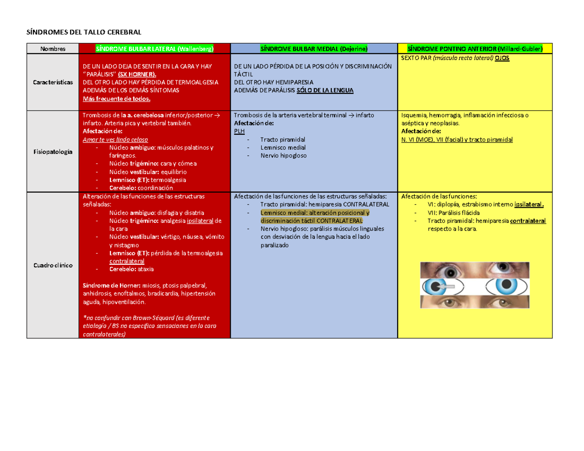 SÍ Ndromes DEL Tallo Cerebral - SÍNDROMES DEL TALLO CEREBRAL Nombres ...