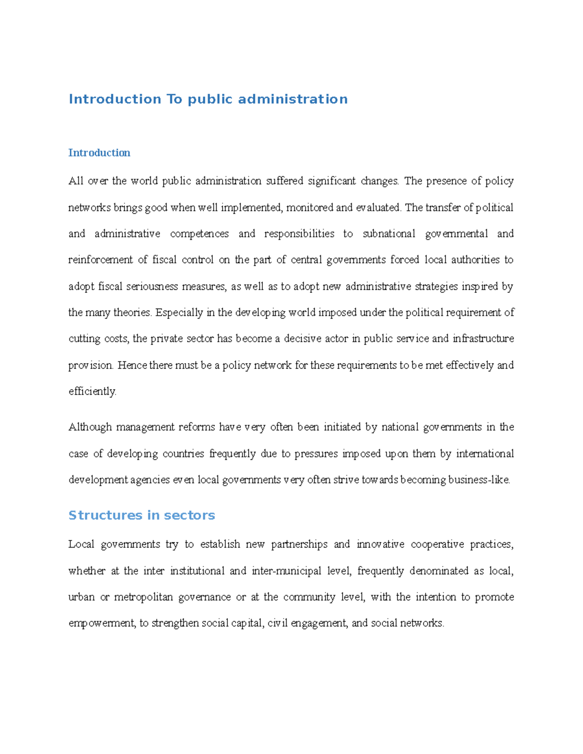 Introduction To public administration - Introduction To public ...
