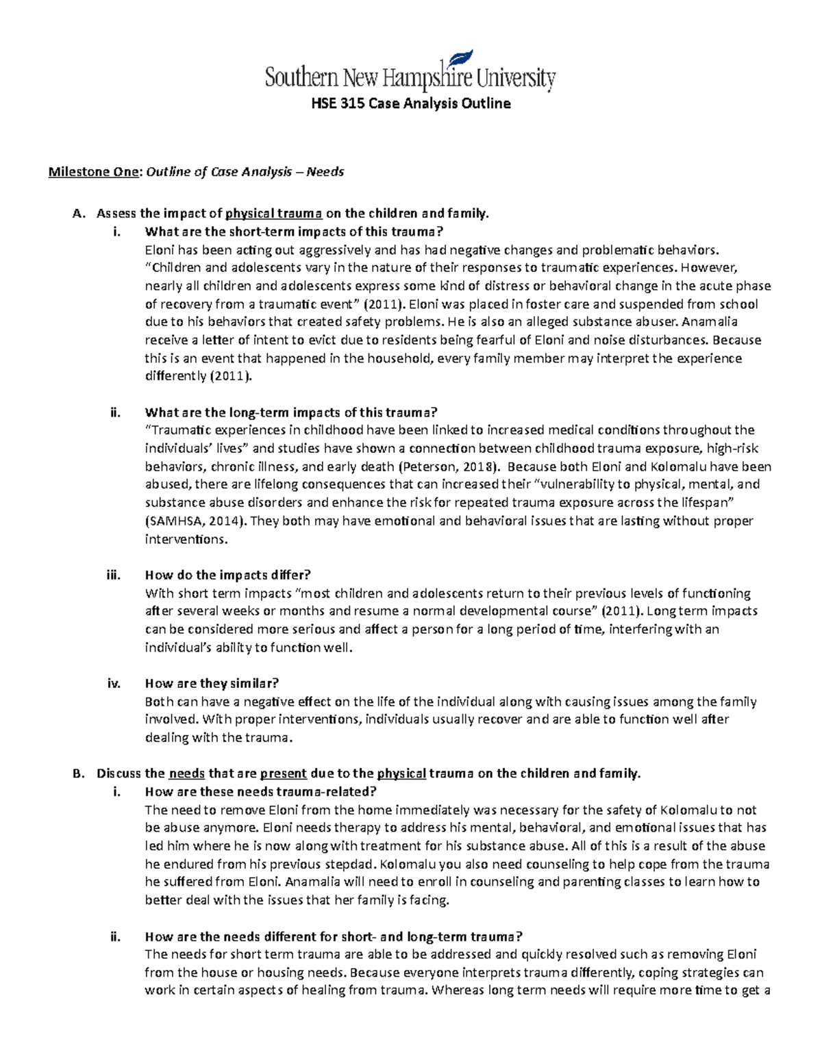 FPM1 Case Analysis Outline-Needs - HSE 315 Case Analysis Outline ...