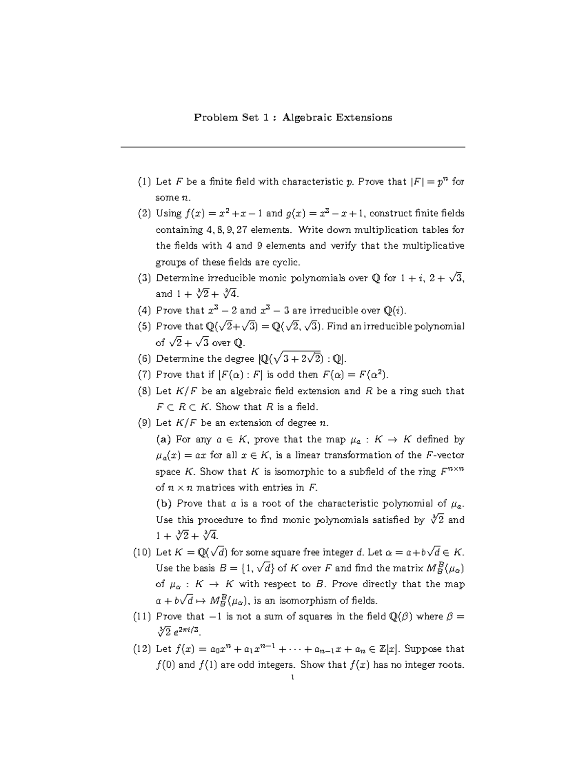 Algebraic Extensions - Mathematics –II - AMU - Studocu