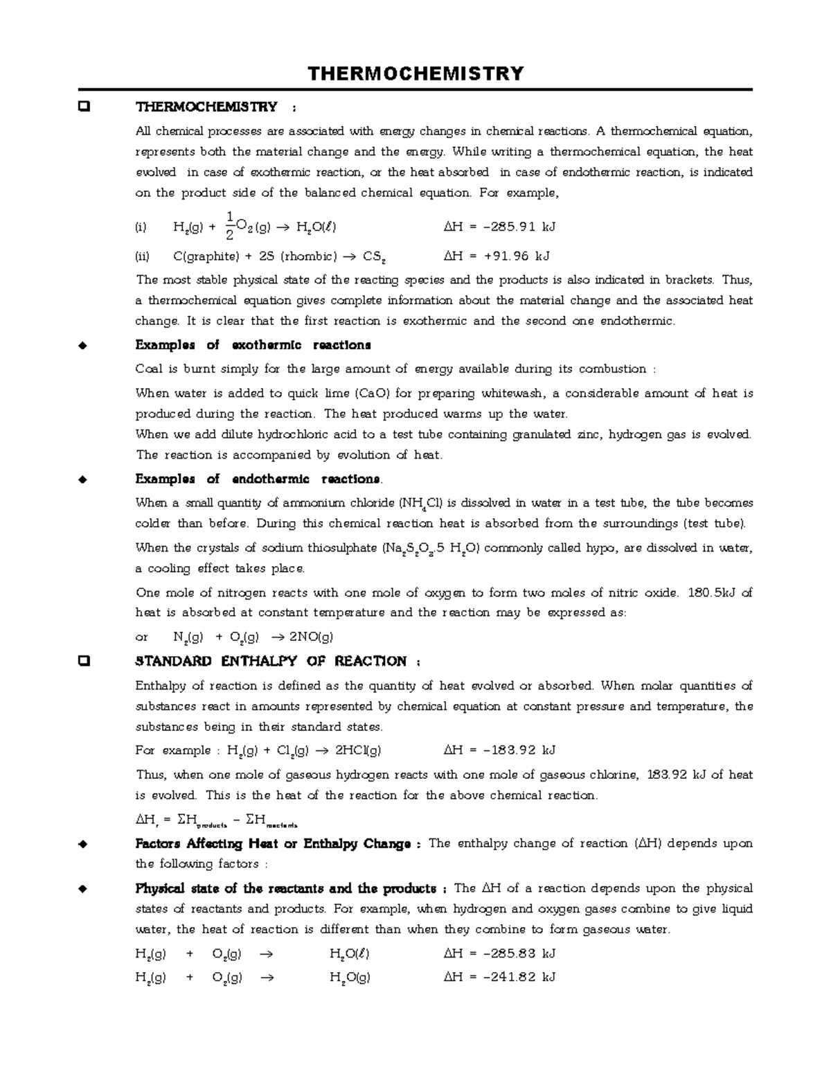 Thermochemistry - notes - THERMOCHEMISTRY : All chemical processes are ...