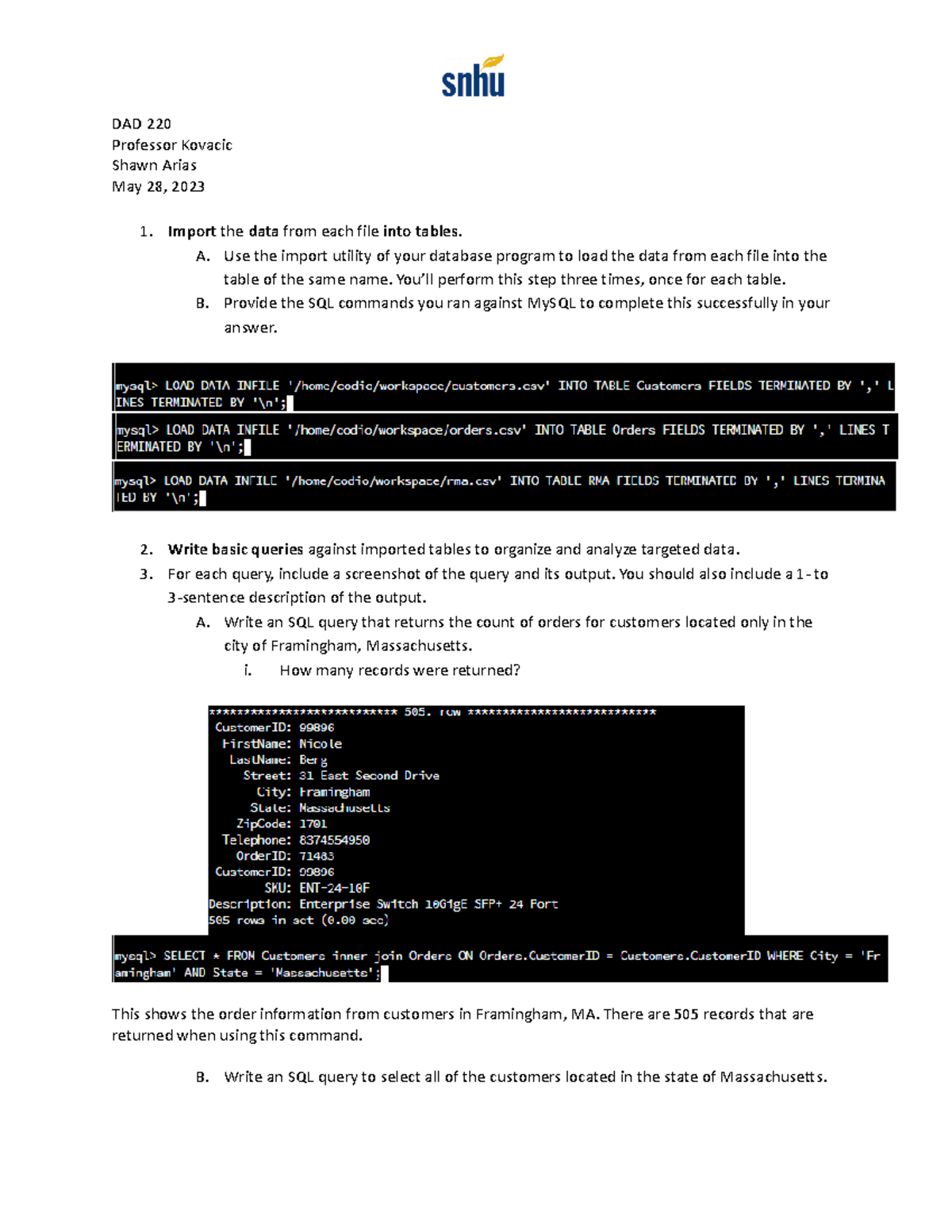 DAD 220 Module Four Major Activity Database Documentation - DAD 220 ...