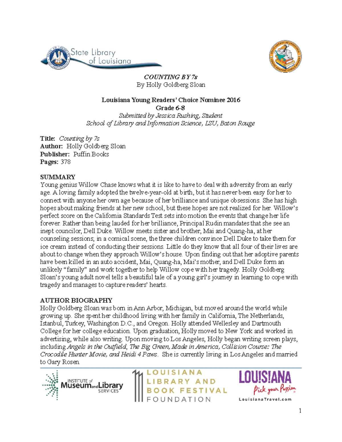 Counting by 7s - ghghgh - COUNTING BY 7s By Holly Goldberg Sloan ...