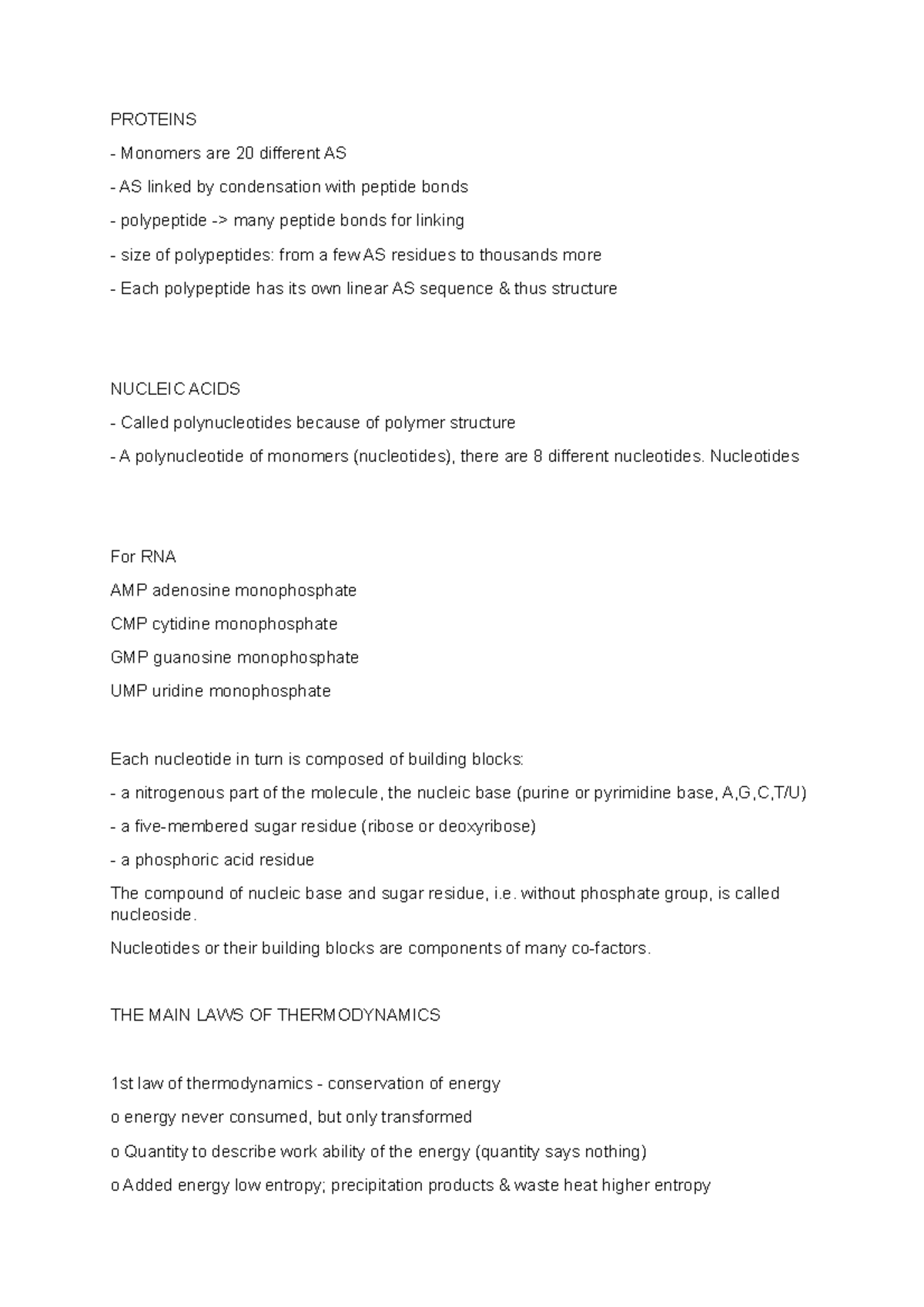 Proteins - Lecture notes 5 - PROTEINS Monomers are 20 different AS AS ...
