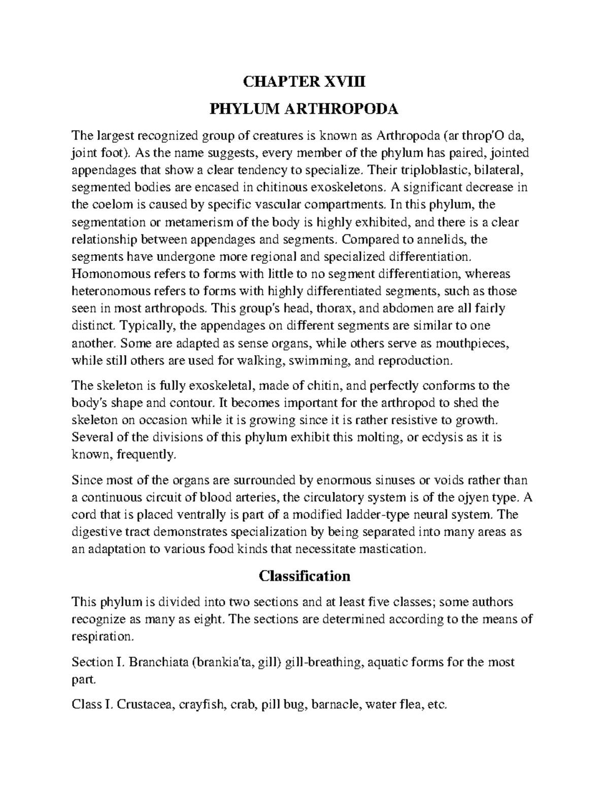 Zoology Chapter 17 [ Phylum Arthropoda ]part 1 - CHAPTER XVIII PHYLUM ...