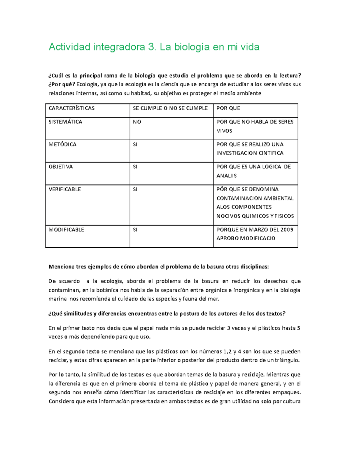 Castillo Garcia Veronica M3S2AI3 - Actividad integradora 3. La biología en mi vida ¿Cuál es la ...
