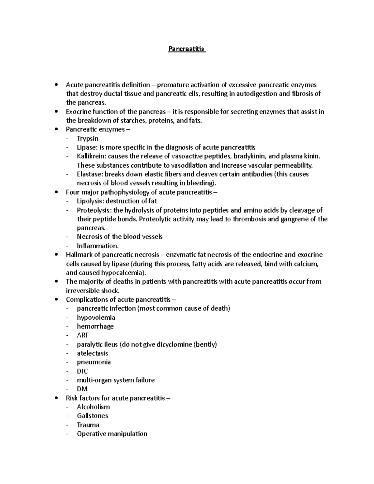 Pancreatitis - lecture notes - Pancreatitis Acute pancreatitis ...