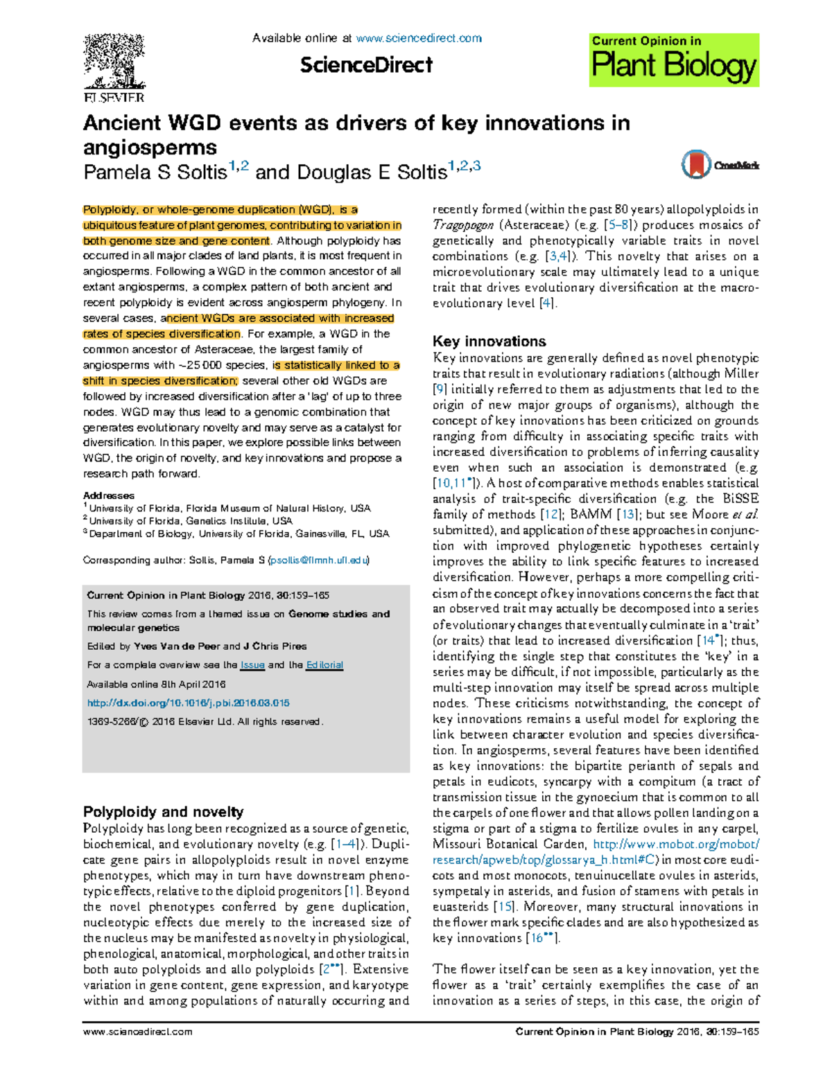 Soltis 2016 paper 3 on gene duplication - Ancient WGD events as drivers ...