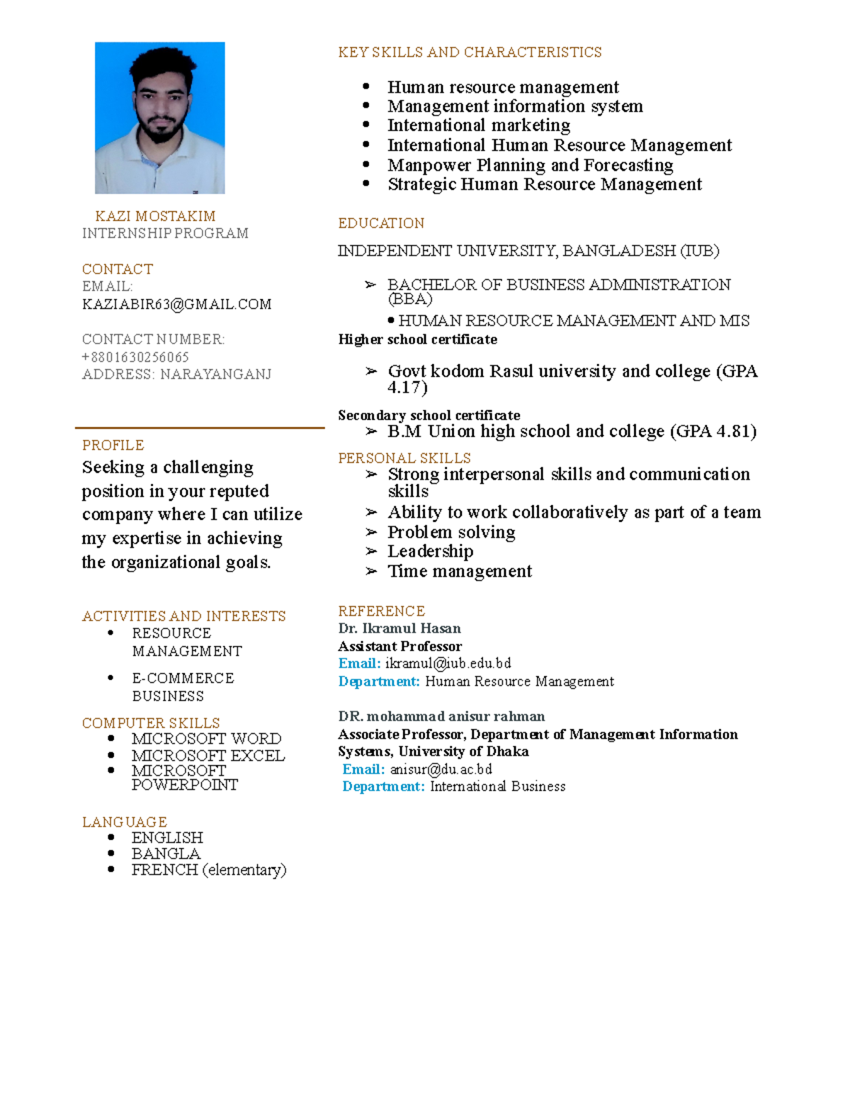 Internship cv (KAZI Mostakim) copy - KAZI MOSTAKIM INTERNSHIP PROGRAM ...