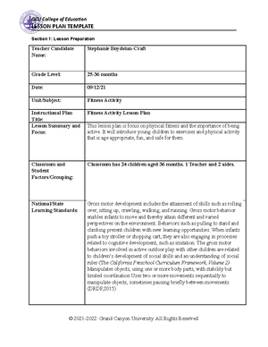 ECE 300 fitness lesson plan - LESSON PLAN TEMPLATE Section 1: Lesson ...