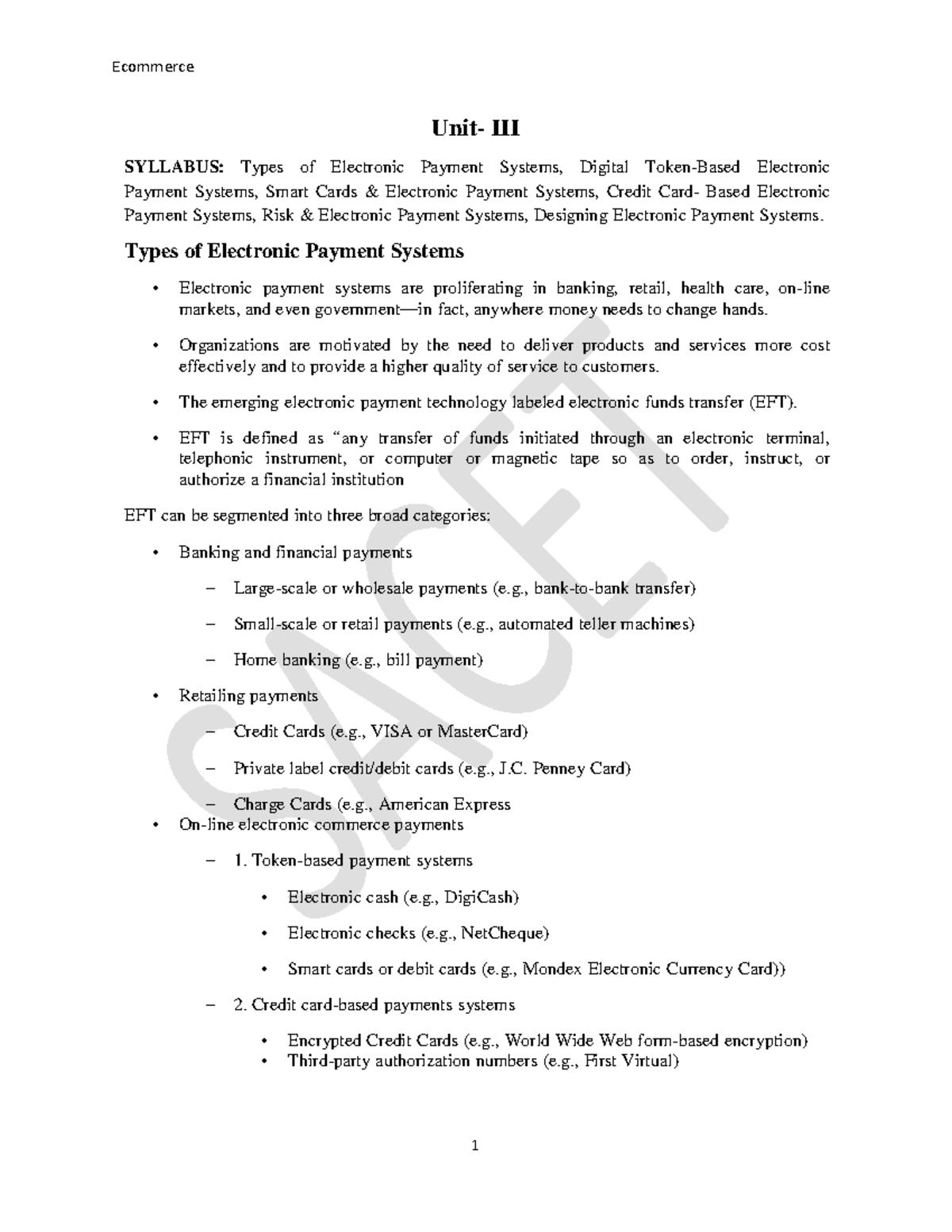 UNIT-3 - Electronic Payment systems - Unit- III SYLLABUS: Types of ...