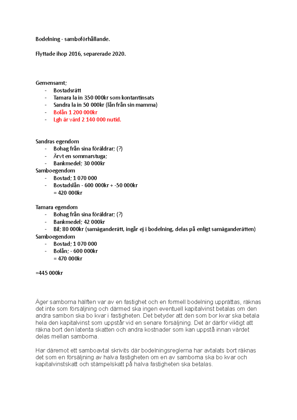 Sem 9 Bodelning sambo - SU - Studocu