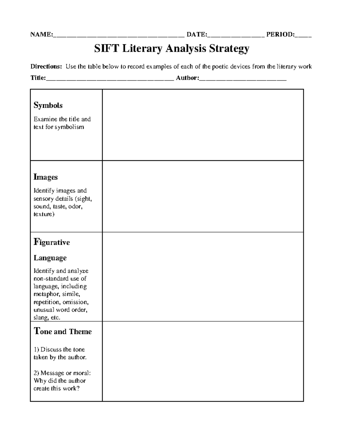 2 poetry graphic organizer examples - ####### NAME
