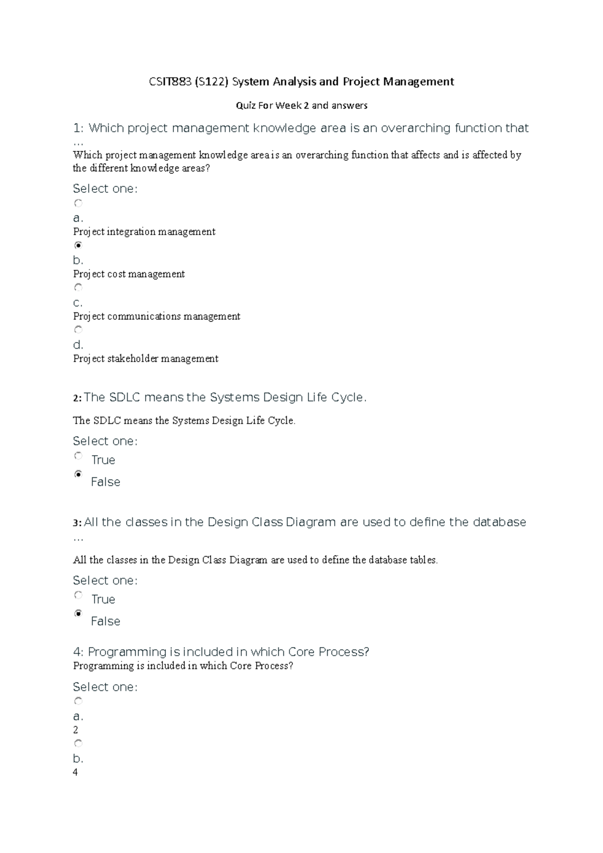 CSIT883 (S122) System Analysis and Project Management - .. Which project management knowledge ...