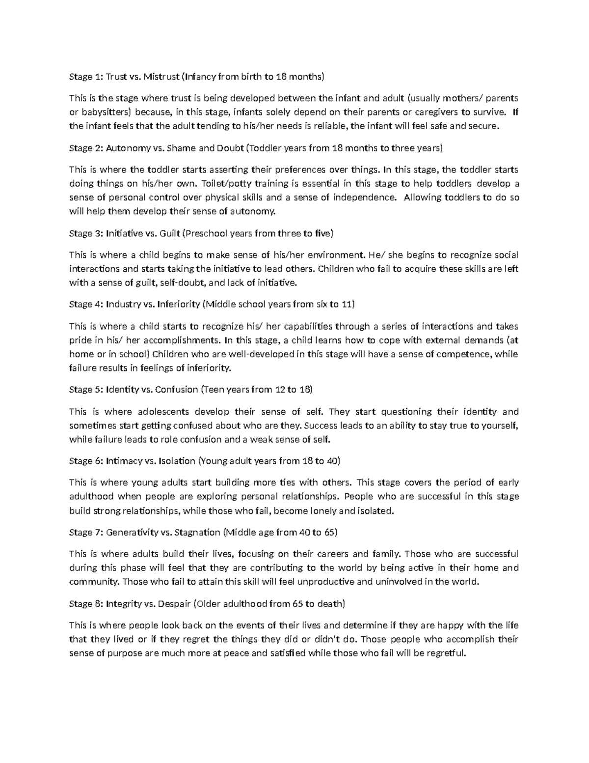 002 Notes About Erik Erikson Psychosocial Theory Stage 1 Trust Vs