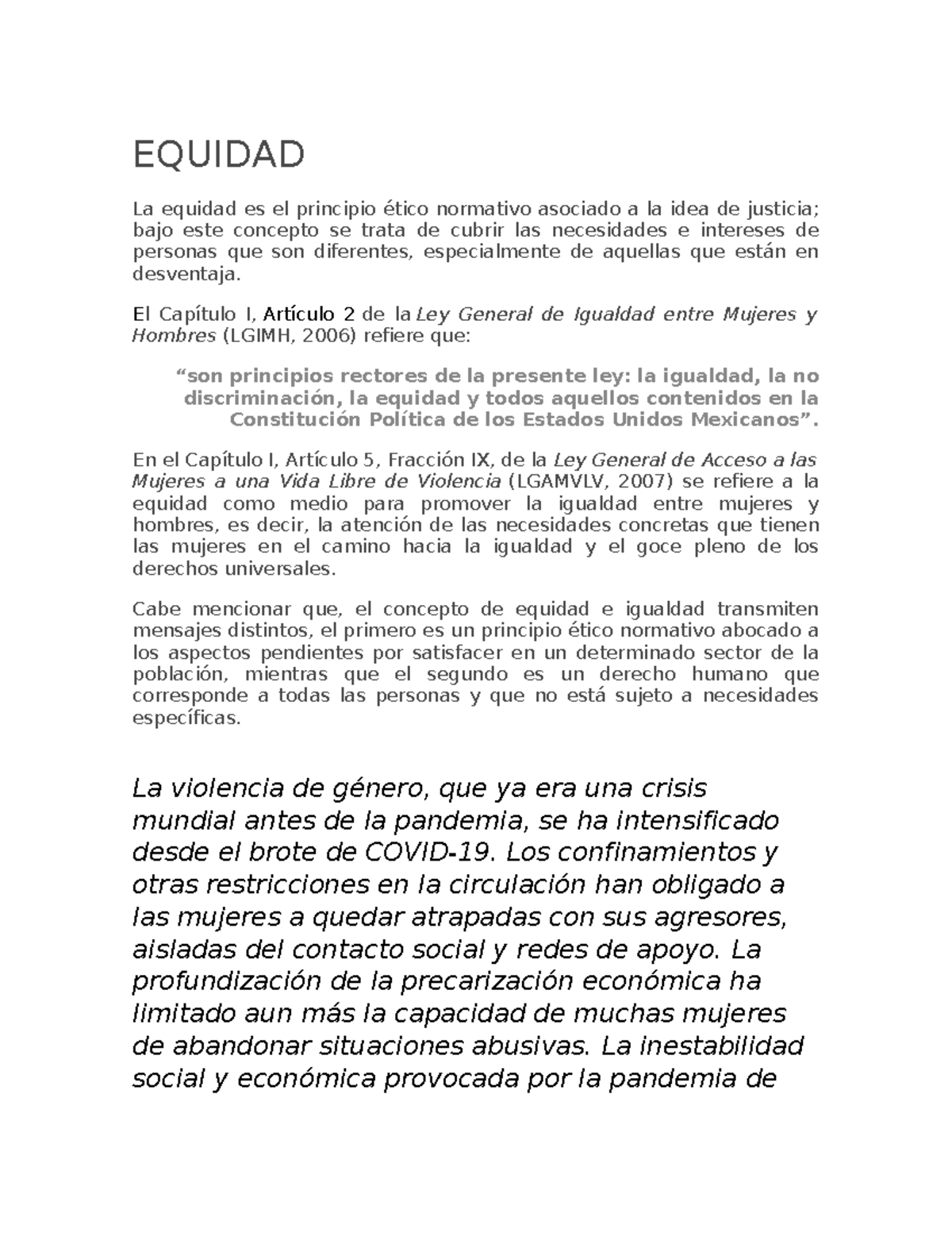 Equidad - EQUIDAD La equidad es el principio ético normativo asociado a ...