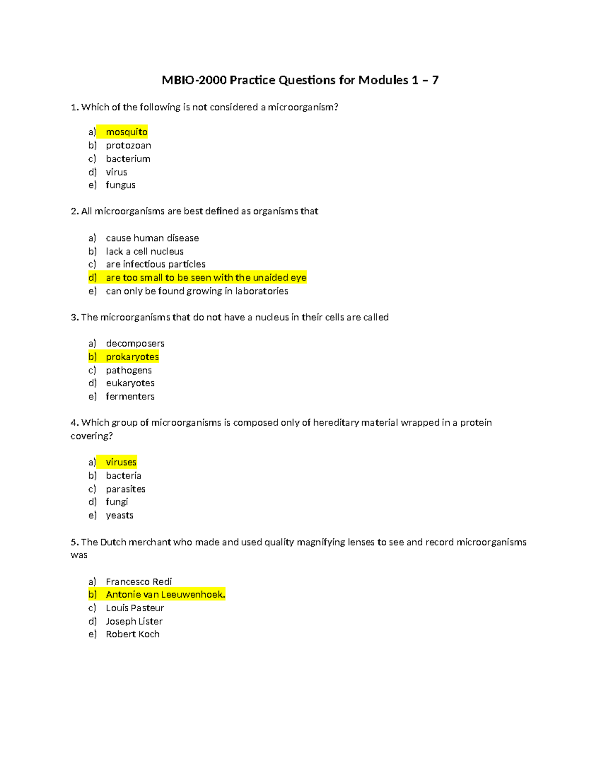 Practice Questions (Modules 1-7) - MBIO-2000 Practice Questions for Modules 1 – 7 Which of the ...