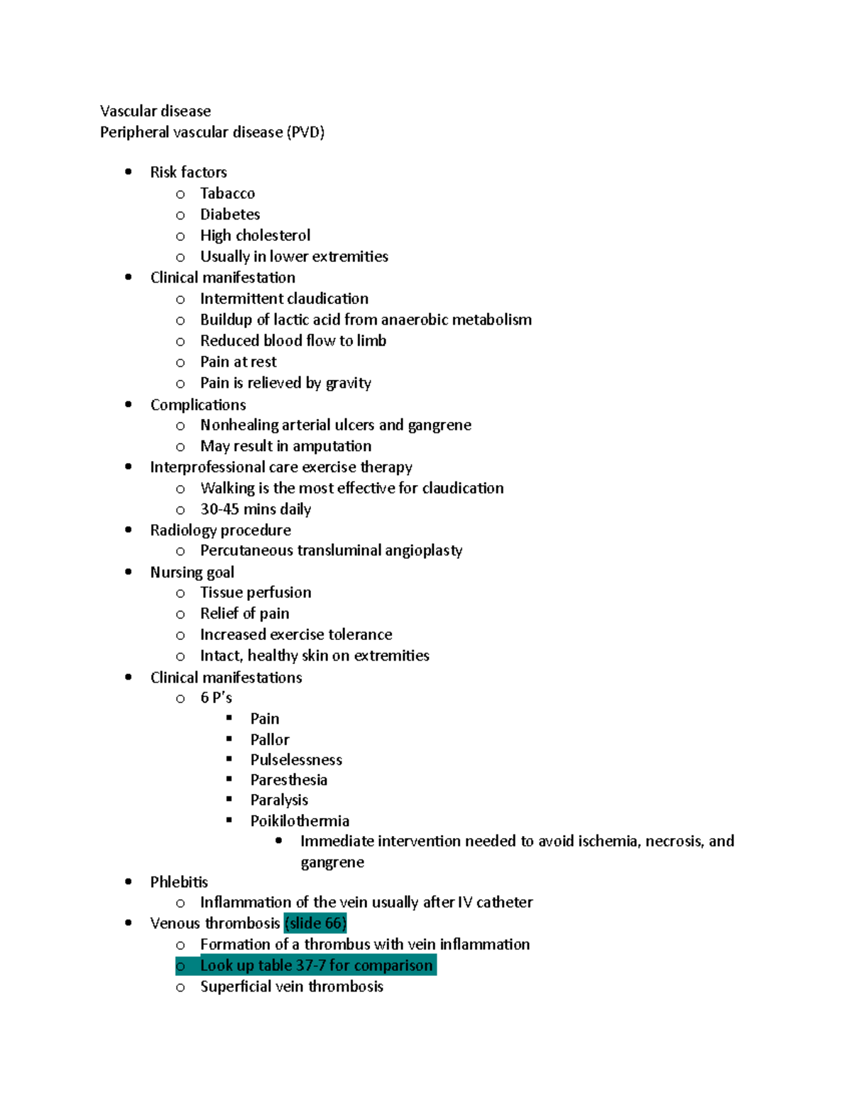 Vascular disease - notes - Vascular disease Peripheral vascular disease ...