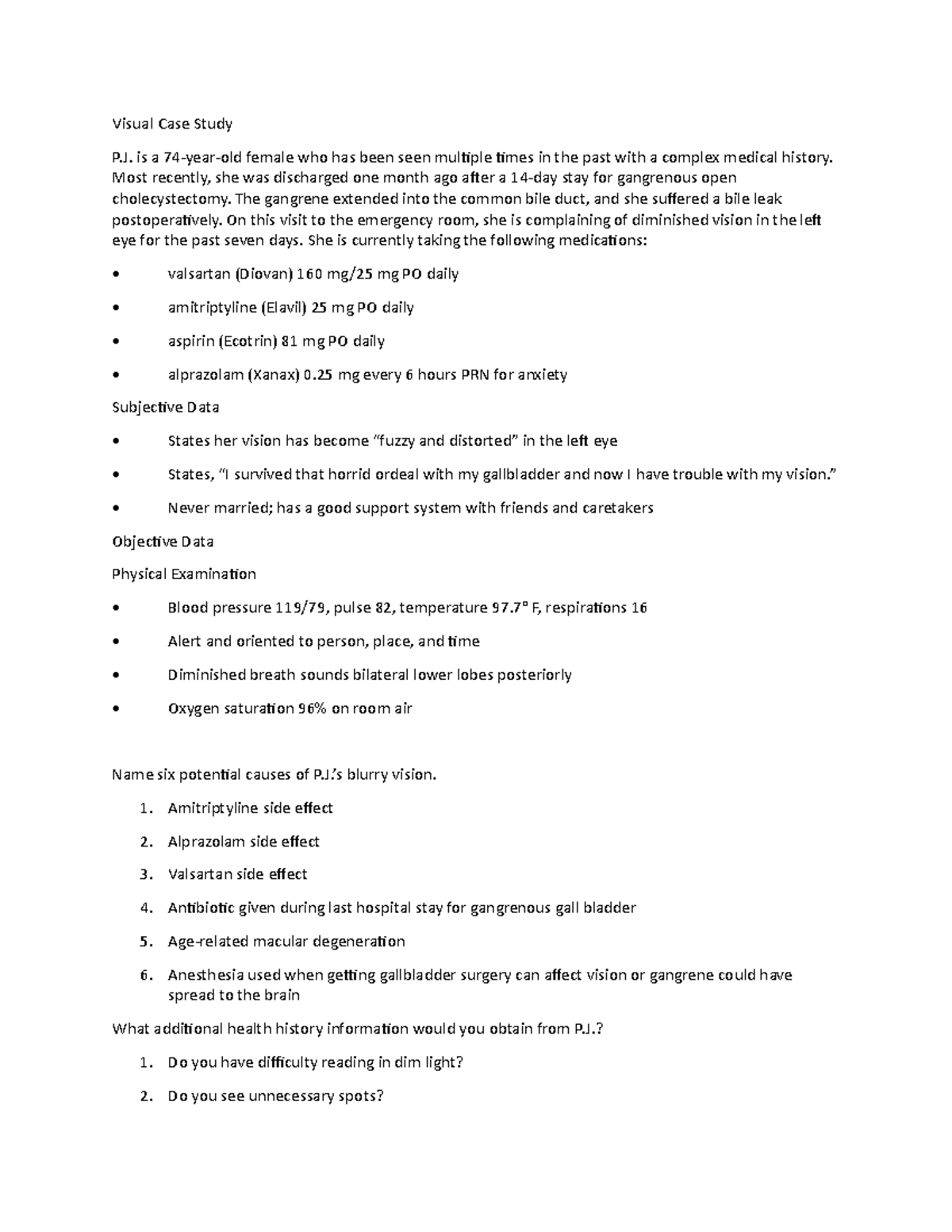 Assessment Visual Case Study Visual Case Study P Is A 74 year old