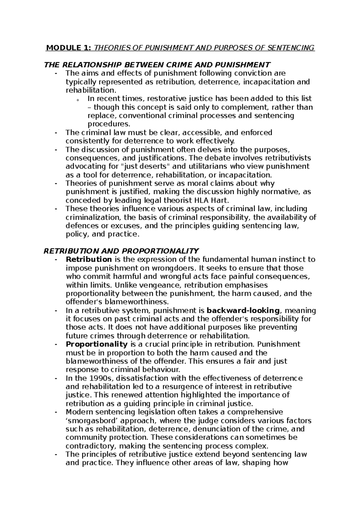 Sentencing Notes - MODULE 1: THEORIES OF PUNISHMENT AND PURPOSES OF ...